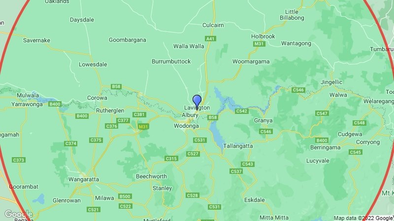 100 km albury radius : Scribble Maps