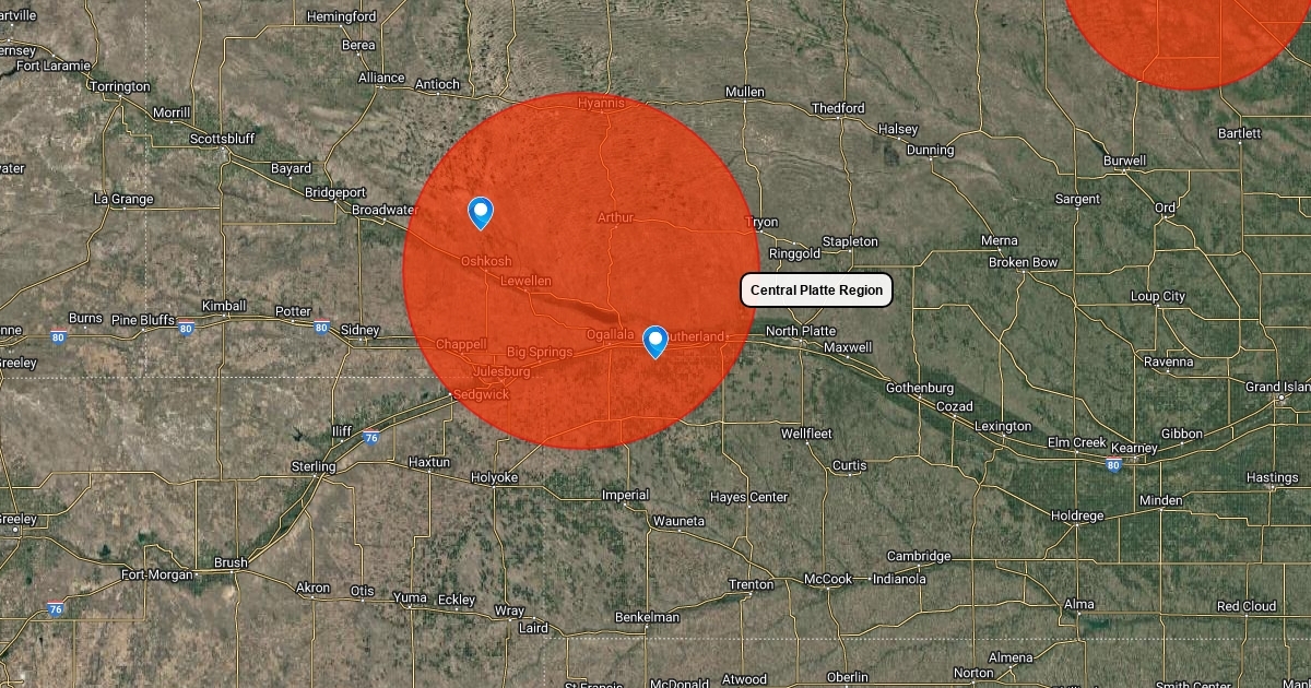 Nebraska Areas with Wide-spread high Nitrate levels : Scribble Maps