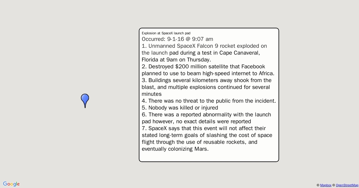Explosion at SpaceX launch pad : Scribble Maps
