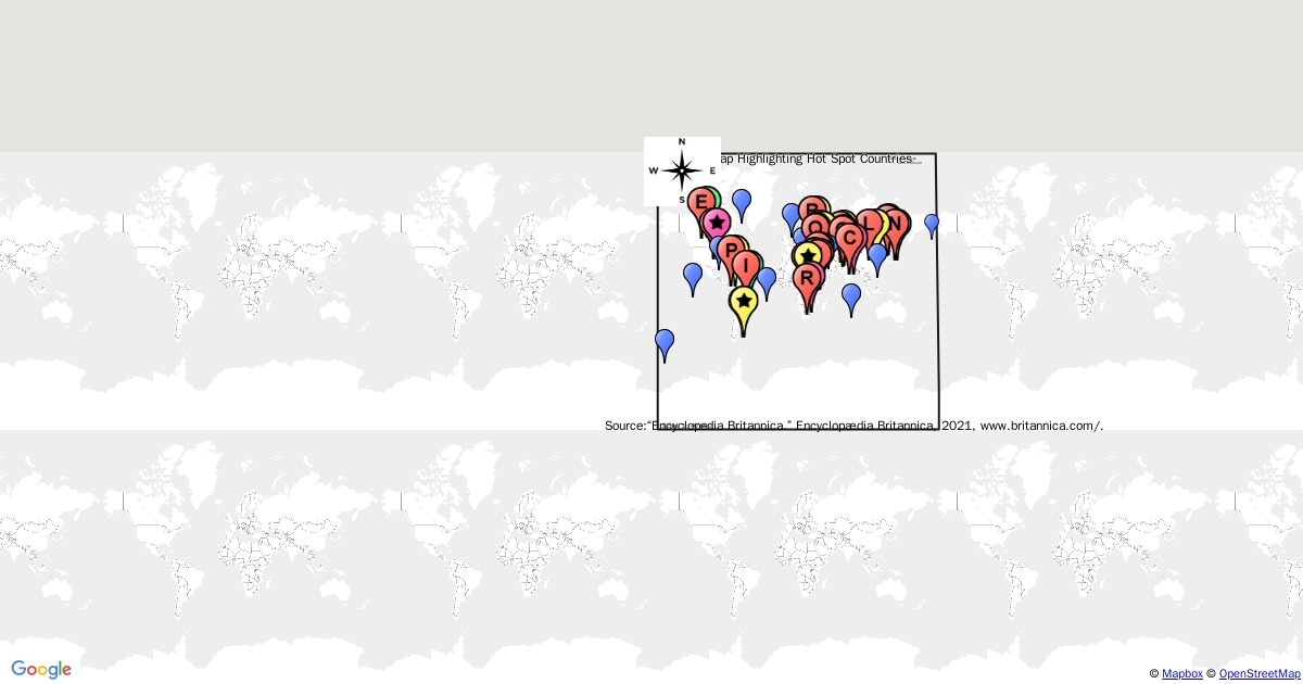 World Map highlighting Hot Spot Countries : Scribble Maps