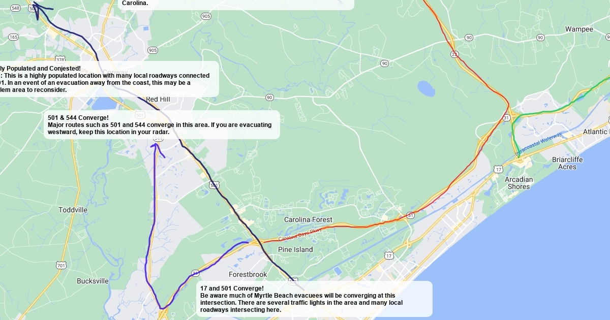 Evacuation Planning from Myrtle Beach area : Scribble Maps
