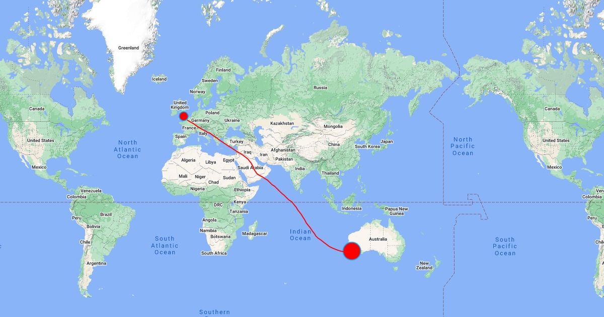 The Journey from London (Mum’s Side)to Perth (dad’s Side) : Scribble Maps