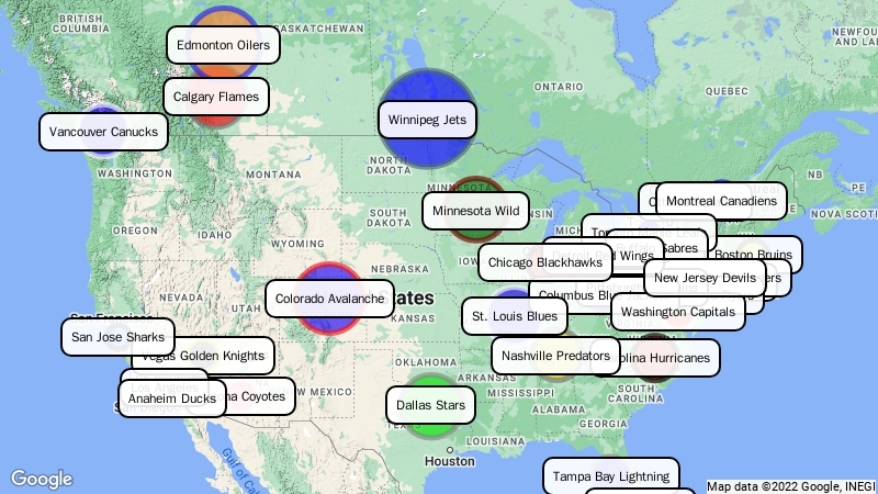 NHL Map 2017-2018 : Scribble Maps