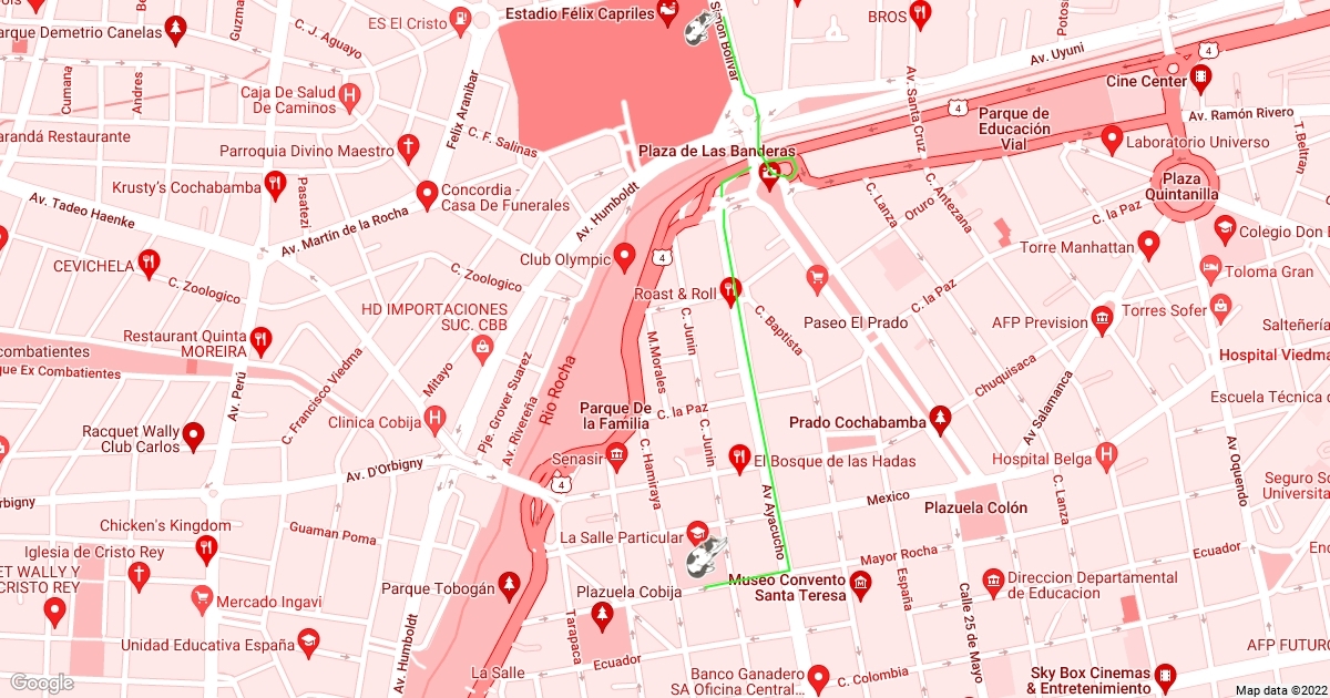 Del colegio La Salle al estadio Felix Capriles : Scribble Maps