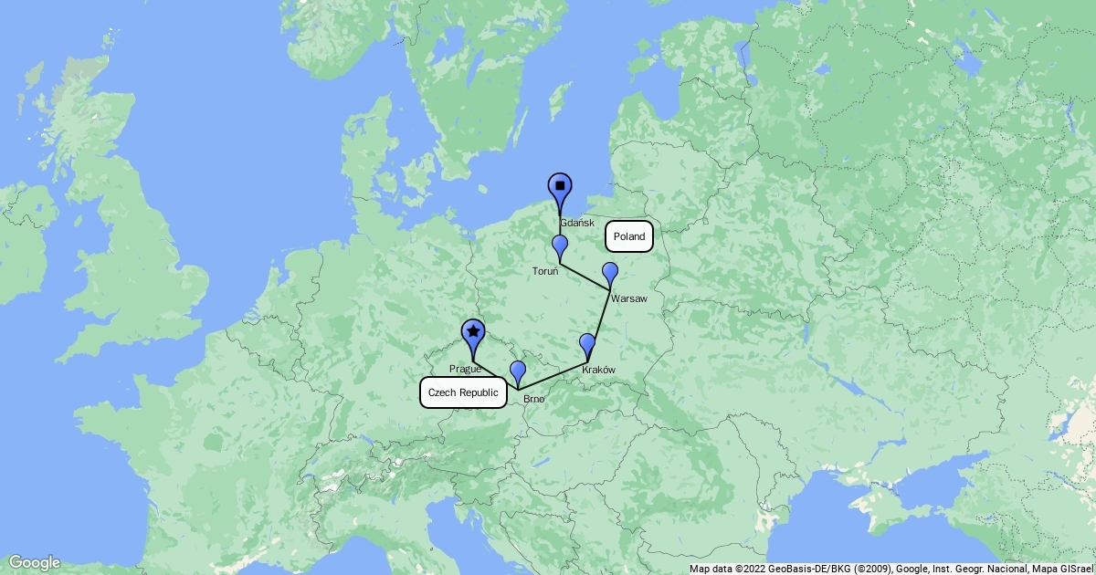 Prague and Poland 2022 : Scribble Maps