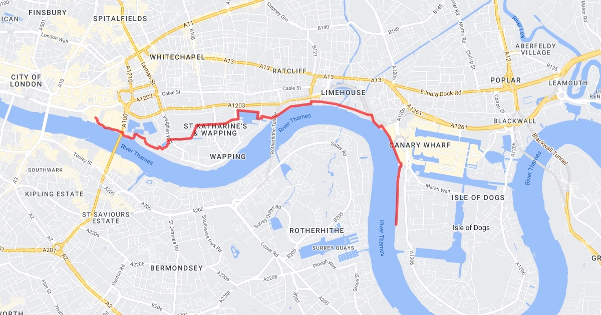 Thames Path to Canary Wharf : Scribble Maps