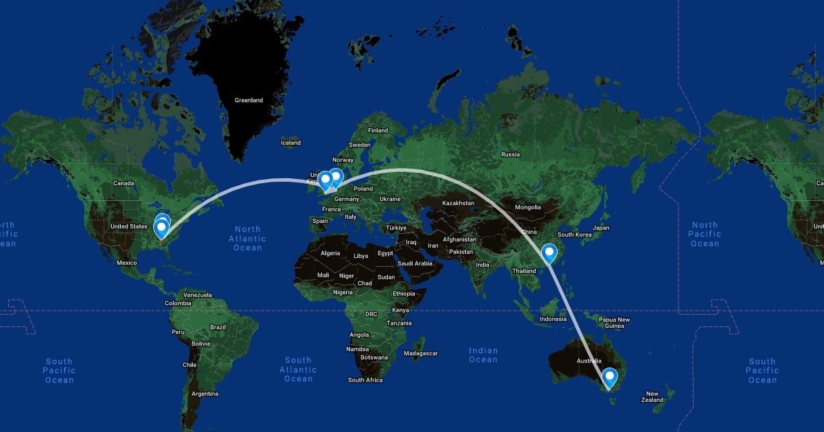 World traveler flight info : Scribble Maps