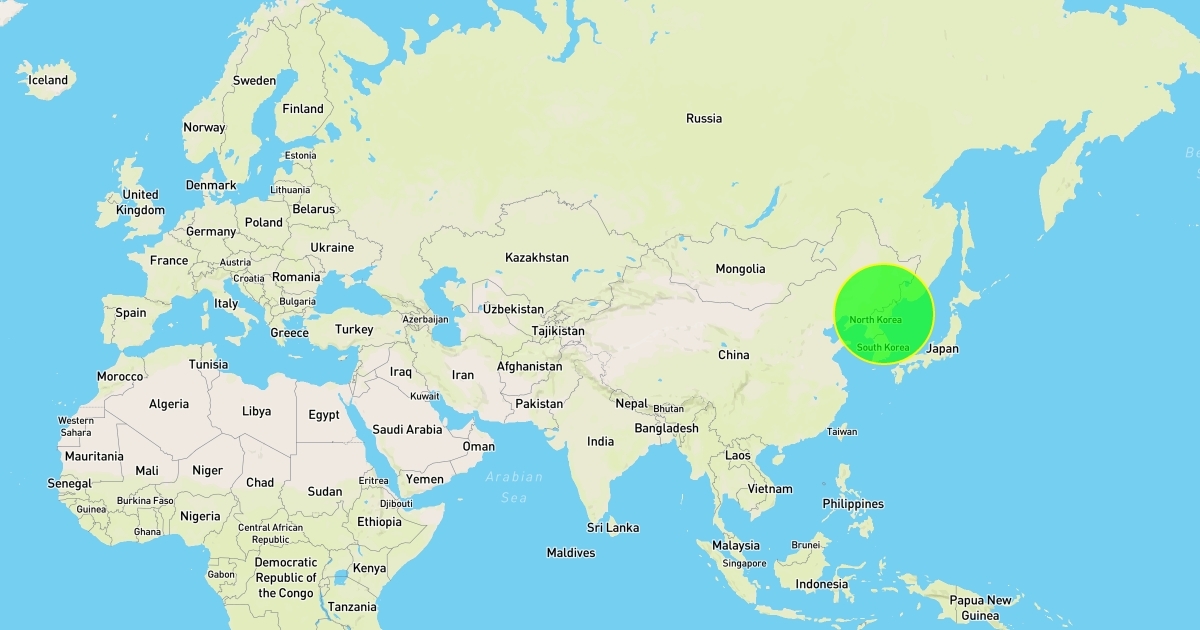 Map representing the countries wher the Korean language is spoken. : Scribble Maps