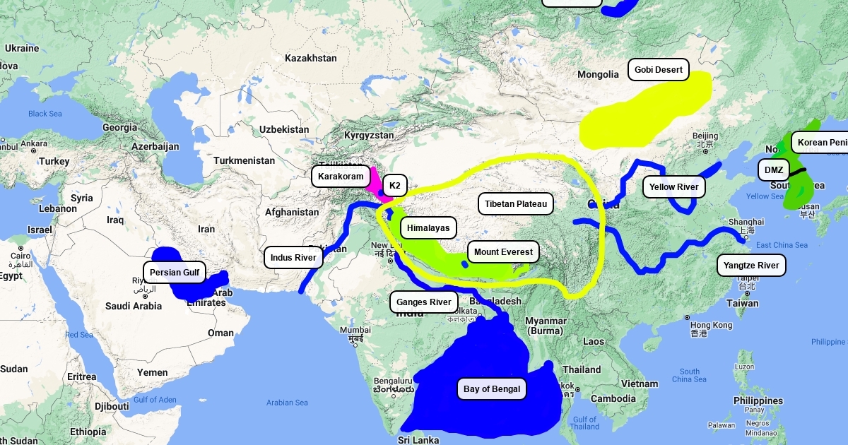 Asia Physical Features Map : Scribble Maps