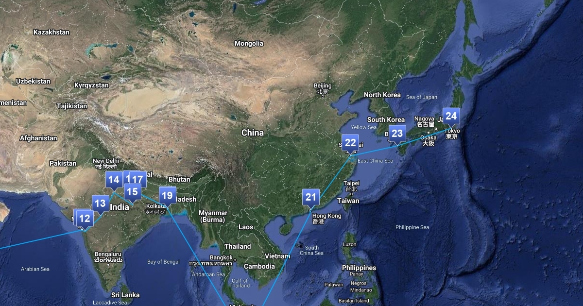 Phileas Fogg's trip around the world in 80 days : Scribble Maps