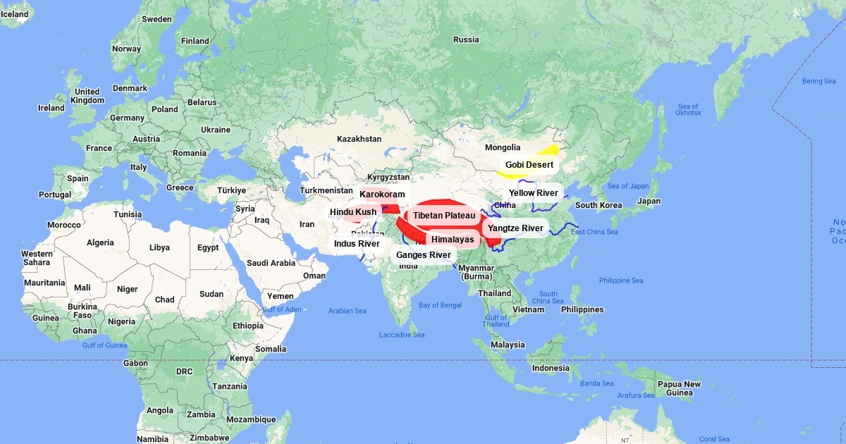 Asia Physical Features Map : Scribble Maps
