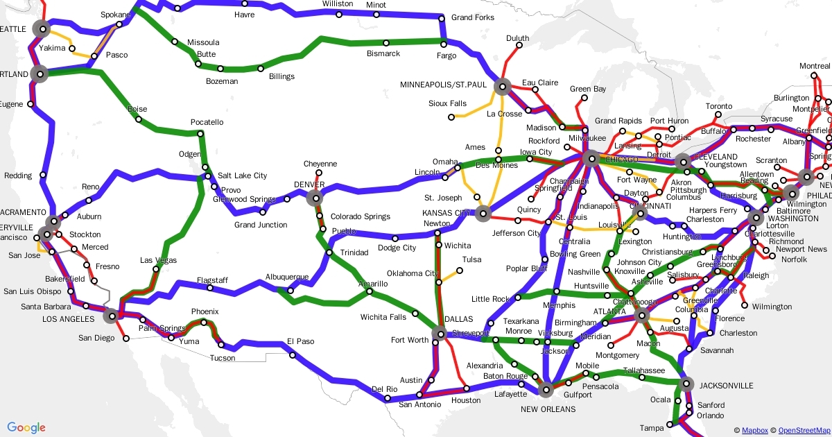 amtrak long distance network proposal : Scribble Maps
