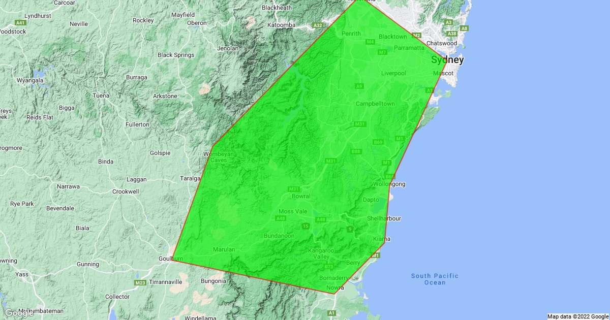 radius southern highlands : Scribble Maps