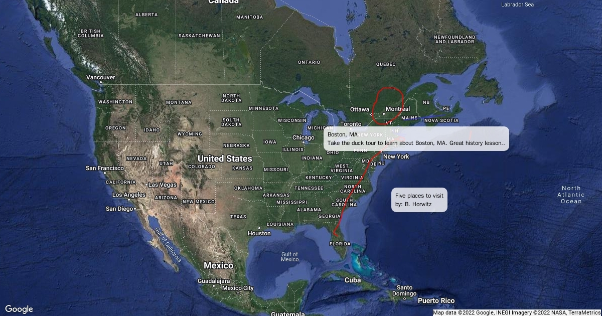 Five Places to Visit : Scribble Maps