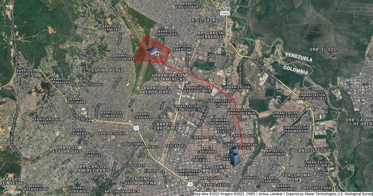 mapa de recorrido desde el aeropuerto hasta la UFPS : Scribble Maps