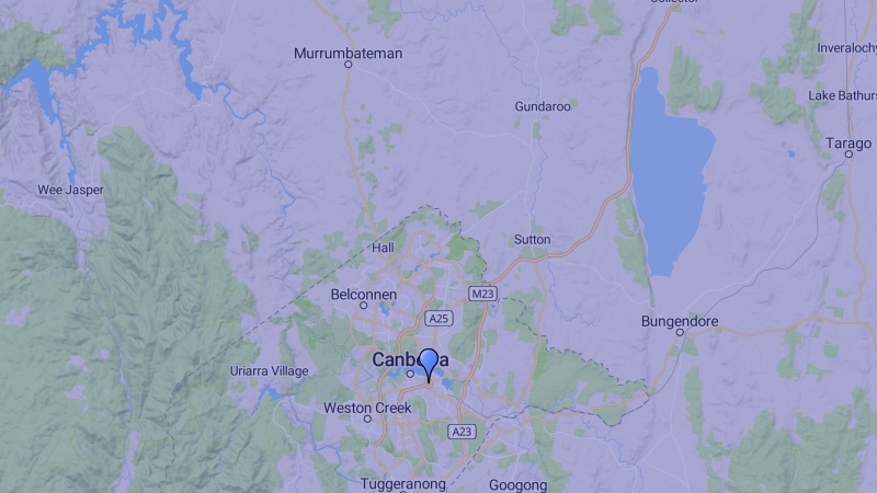 100 km Radius Canberra : Scribble Maps