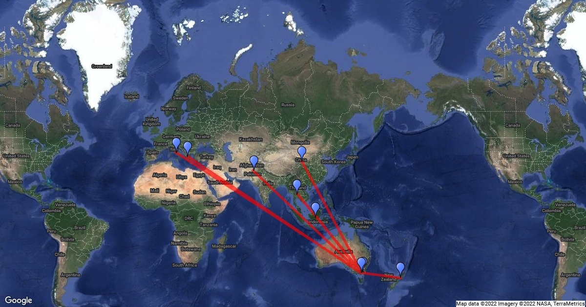 Map of imported foods to Australia : Scribble Maps